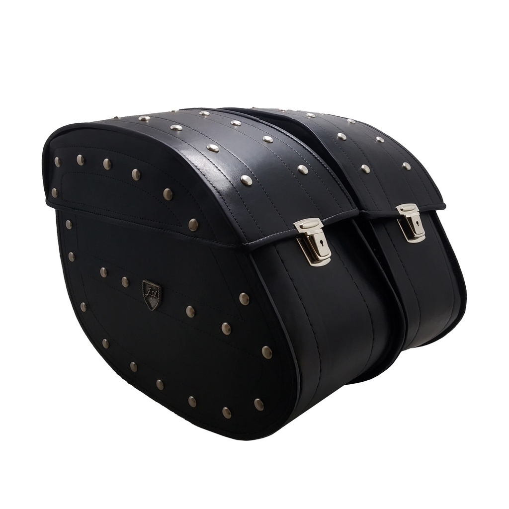 Alforge Moto Lateral Custom 32 Litros Couro c/ Cravos e Chave | Shopee ...