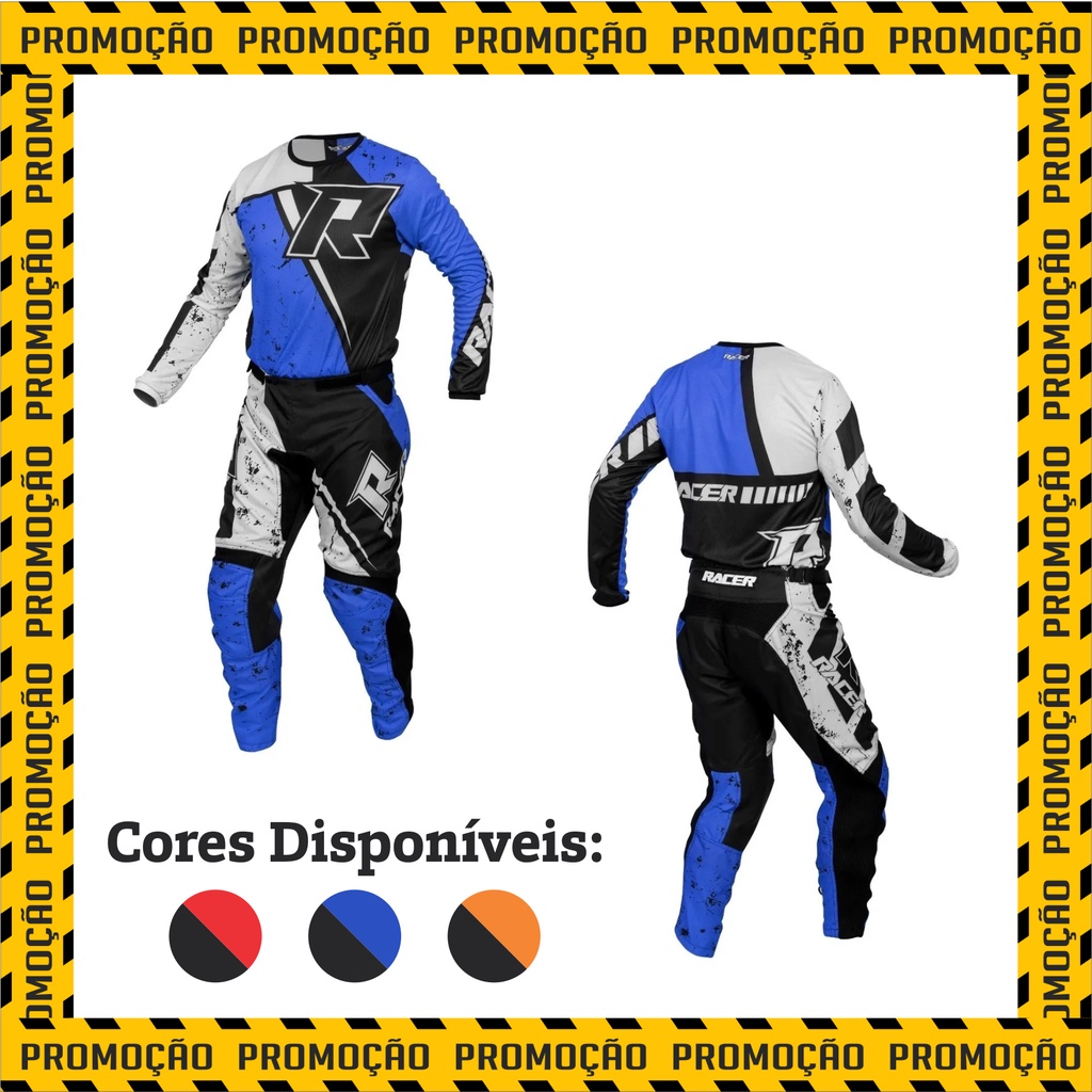 Conjunto Roupa de Motocross Linha Bravo Racer Off Road Trilha Velocross ...