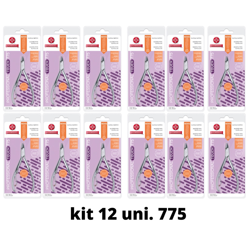 Kit 12 ALICATE CUTICULA 775 PROFISSIONAL MANICURE MUNDIAL AÇO INOX ...
