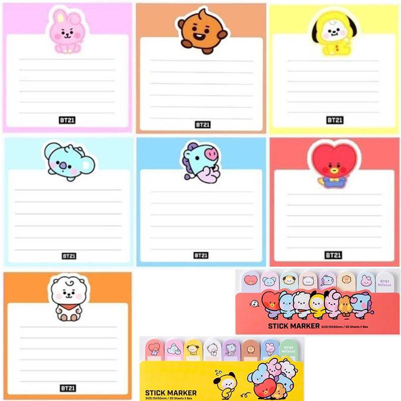 8 Estilos KPOP BTS BT21 Memo Pad Bonito Dos Desenhos Animados Adesivos ...