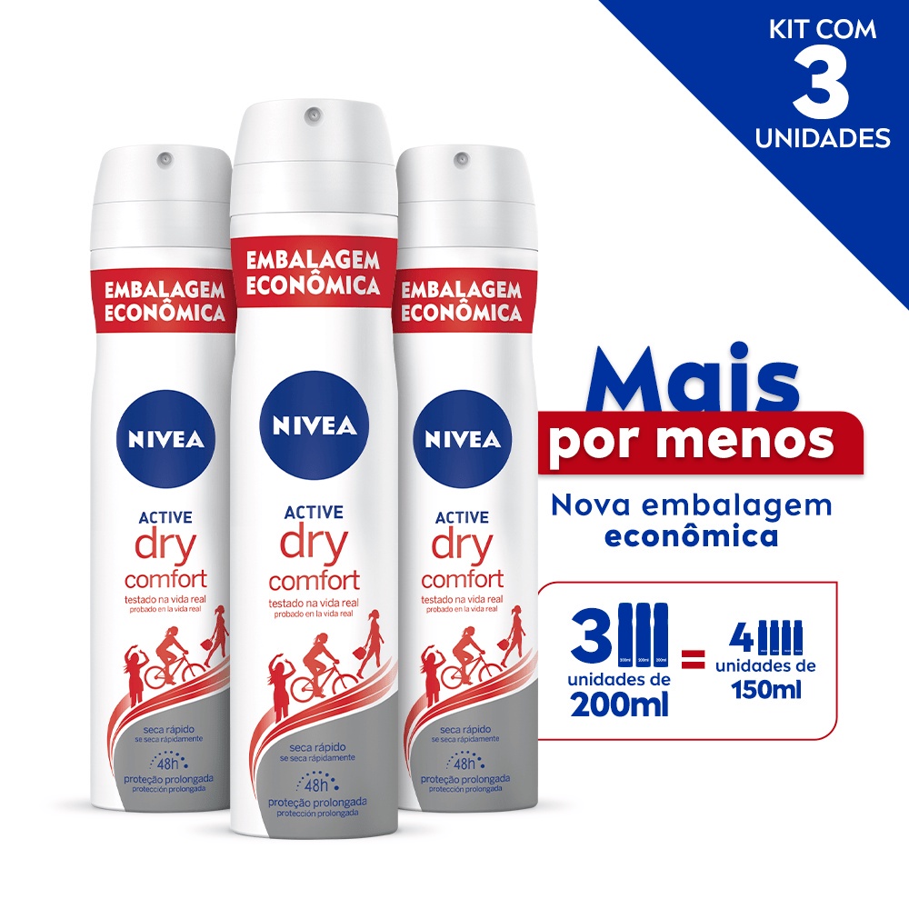 Kit Nivea Desodorante Aerosol Dry Comfort 200ml - 3 Unidades ...