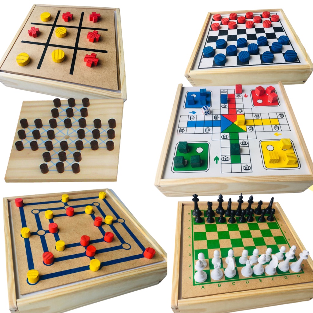 Jogos De Tabuleiro 6x1 em Madeira Xadrez Damas Ludo Trilha Jogo da ...