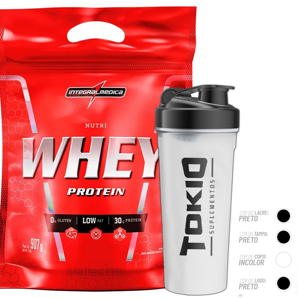 Kit Nutri Whey Refil 907g Integralmedica Coqueteleira Tokio