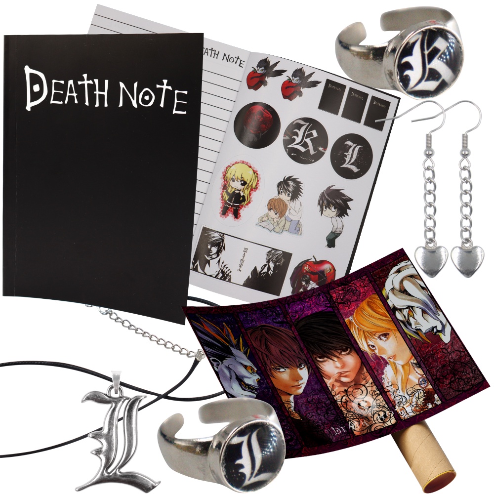 Kit Death Note L Kira Ryuk Anime Caderno Colar Boneco - Escorrega o Preço