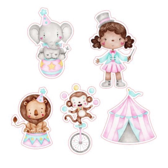 50 unid. Recorte - Aplique em papel - TAG - Circo Rosa - 5x5cm ...