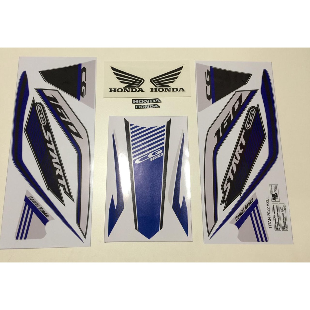 Kit De Adesivo Personalizado Titan 160 2022 Escrito Start azul vermelho ...