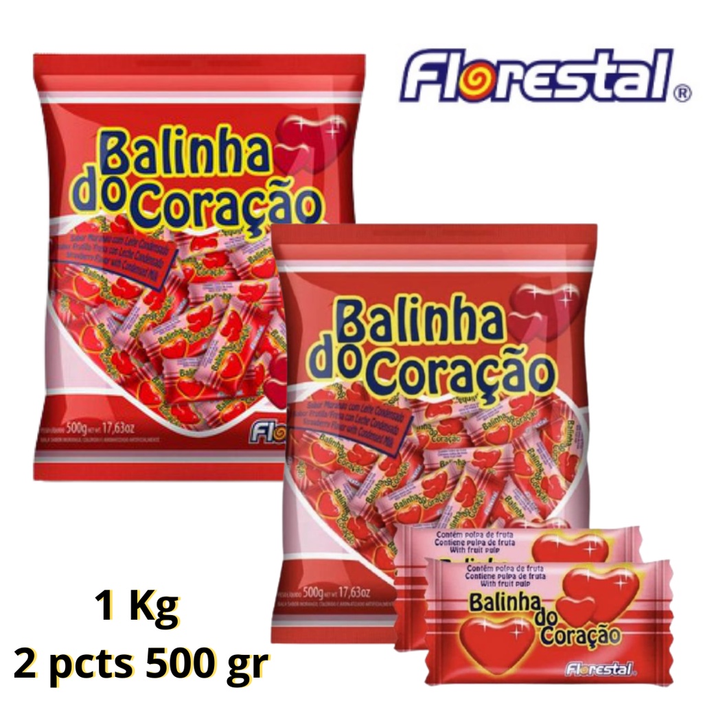 Bala Dura De Coracao Morango Balinha Pocket Florestal Saco 1kg | Shopee ...