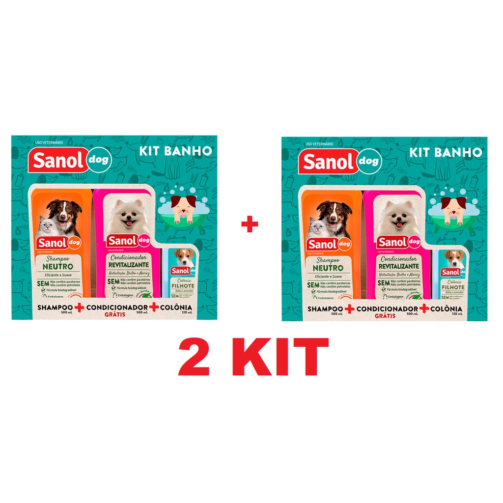 Kit Banho Sanol Dog 2 Shampoo 500ml neutro + 2 Colônia 120ml e 2 Grátis ...