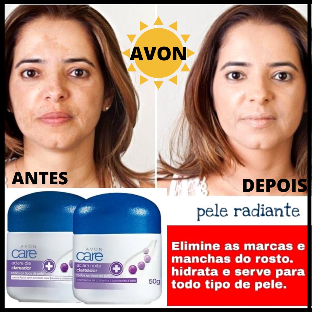 Kit Creme Facial Com Filtro Solar Skin Care Aclara Dia e Noite 50g Avon ...