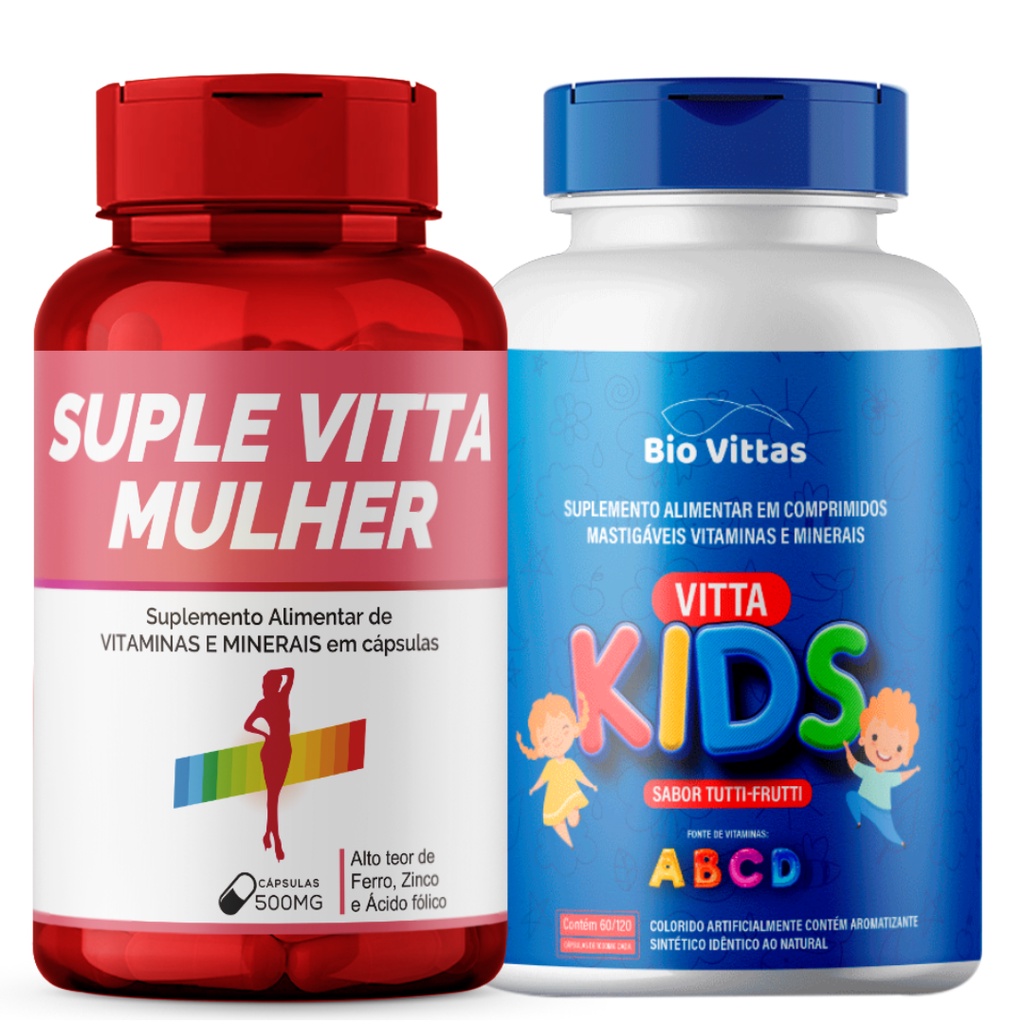 Kit Vitta Mulher + Vitta Kids Infantil - 120 Cápsulas cada - Biovittas ...