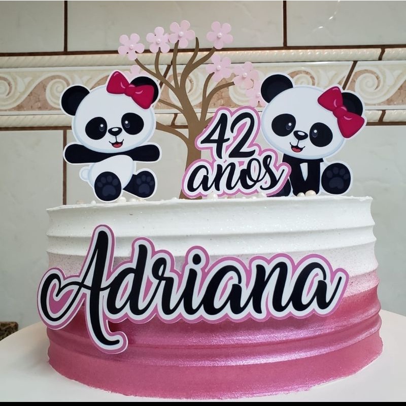 Topo de bolo Panda Rosa + 10 topo para cupcake | Shopee Brasil