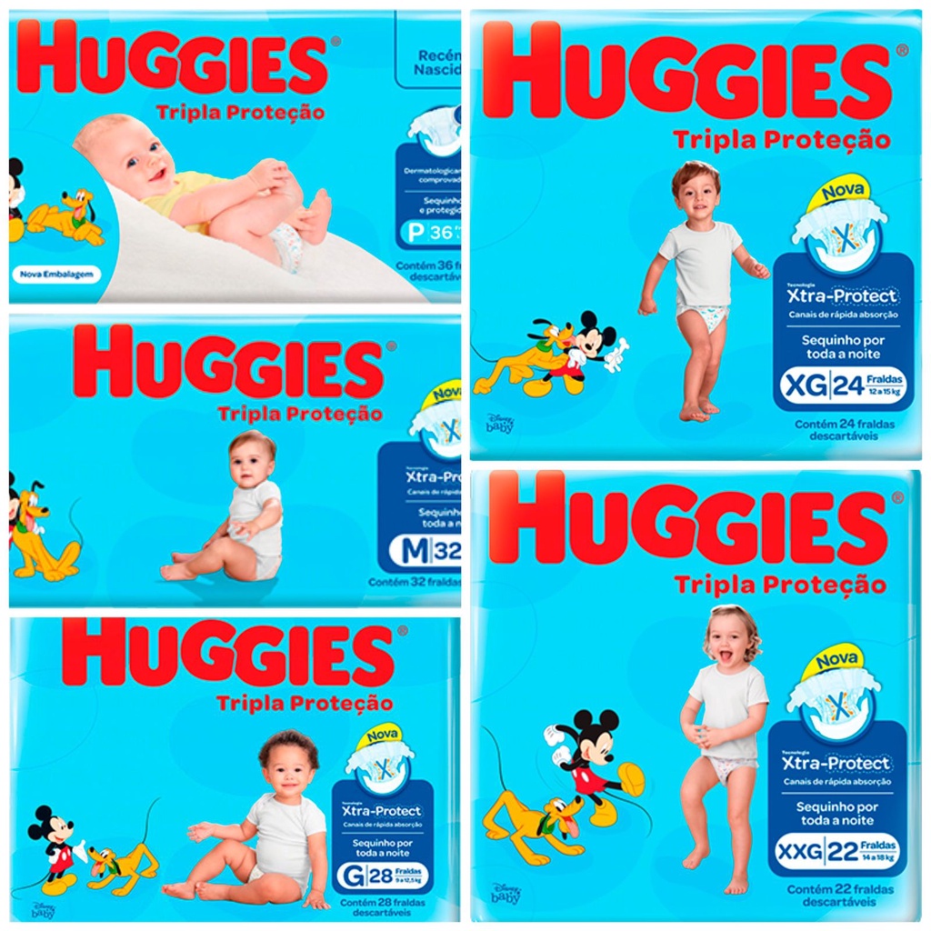 fralda descartavel huggies tripla proteção pacote jumbo varios tamanhos ...