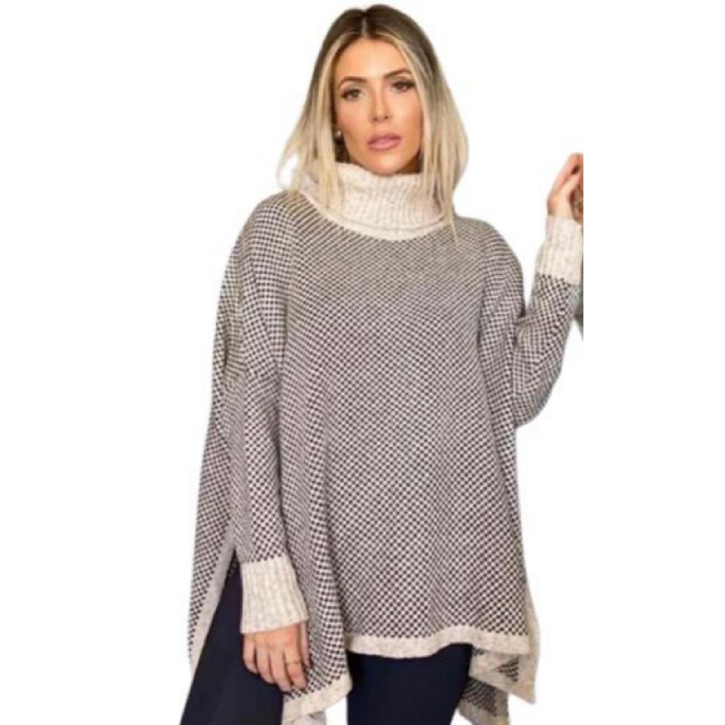 Poncho Feminino Gola Alta Inverno Tricot Trico Com Manga | Shopee Brasil