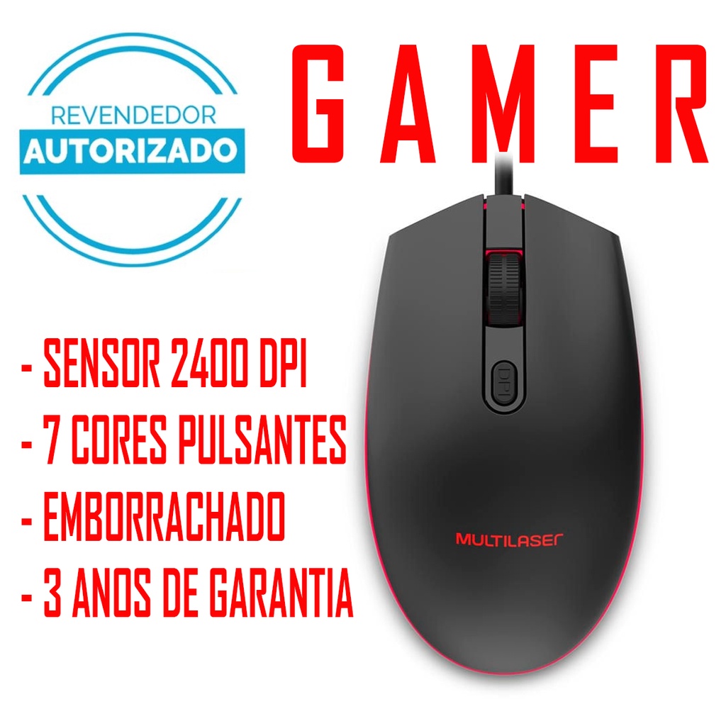 Multilaser Mouse Gamer 2400DPI Led 7 Cores Preto - MO298 - Original | Shopee Brasil