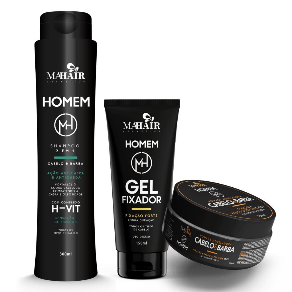 Kit Capilar Masculino Homem Anti-Caspa e Queda (1 Shampoo 2 e 1 + 1 Gel Fixador + 1 Pomada ...