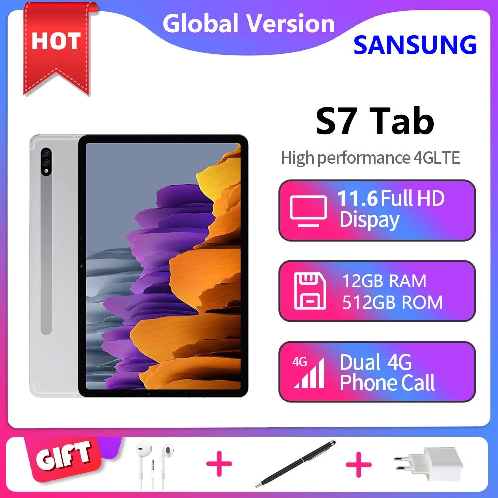 S7 Tablet 11-Inch Android 12GB + 512GB Dual SIM Card Barato E Smart ...