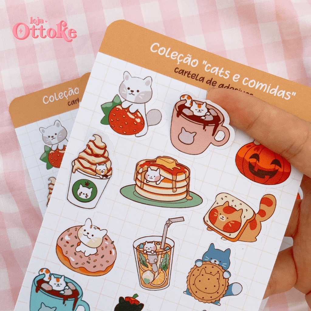 Cartela de adesivos Gatinhos | Journal sticker | cat & comidas | Shopee ...