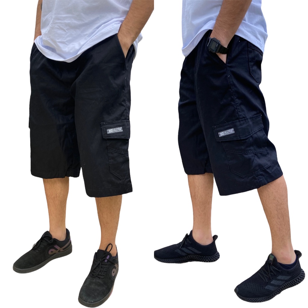 Bermuda Masculino Cargo Larga Skate Sarja 6 Bolsos Premium Short Preta