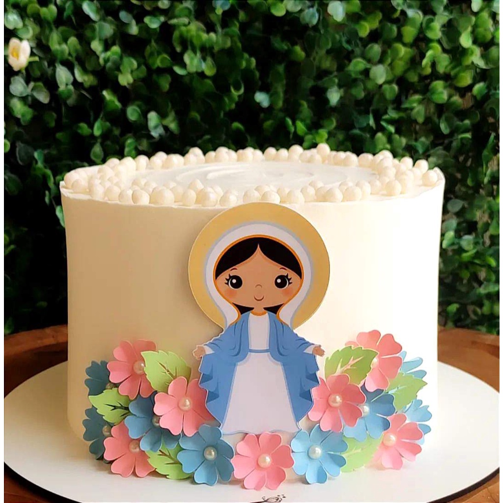 TOPO DE BOLO BATIZADO FLORAL SANTINHA TOPPER PERSONALIZADO BATISMO ...