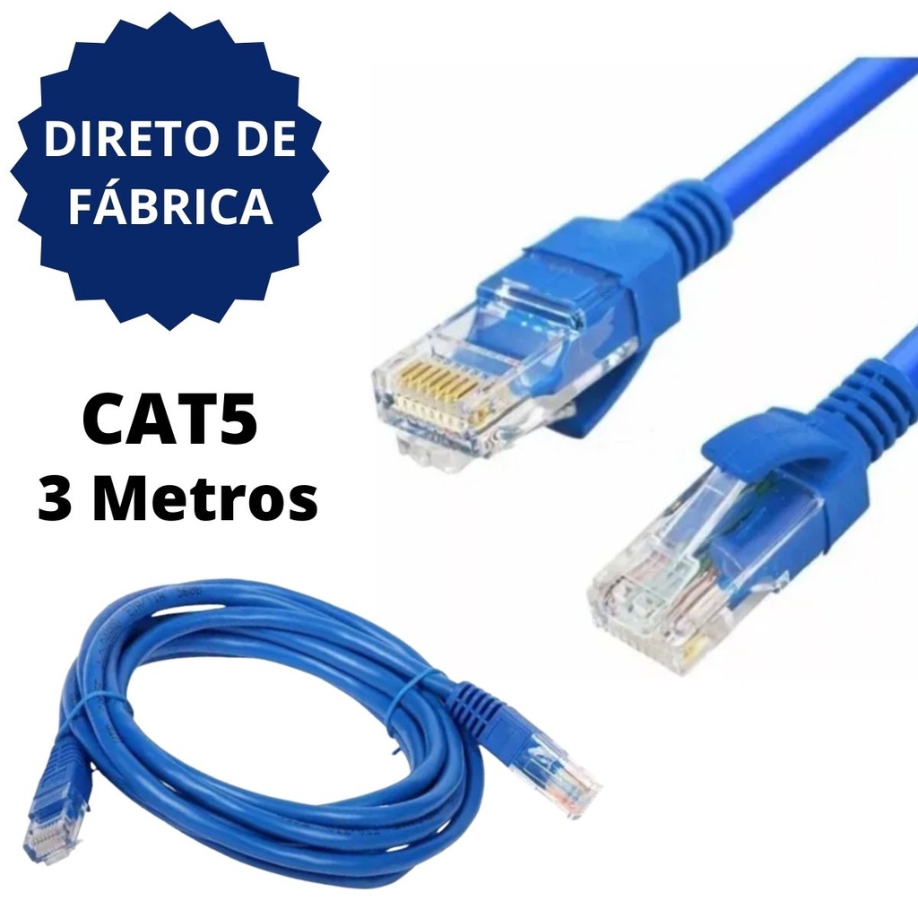 Cabo de Rede Cat5e 3 metros Grande RJ45 Crimpado | Shopee Brasil