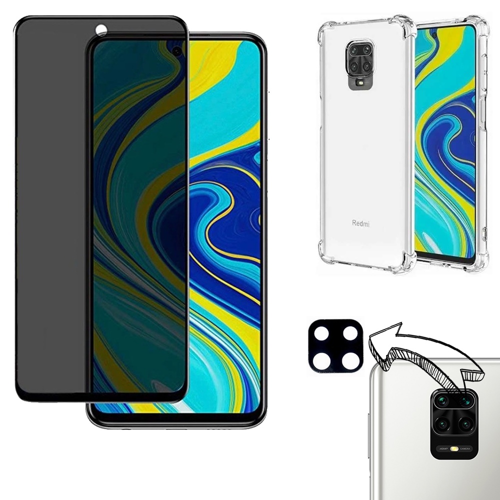 KIT Xiaomi Redmi Note 10 4g | Película de Privacidade 3D - Capa Capinha Anti Shock - Película ...