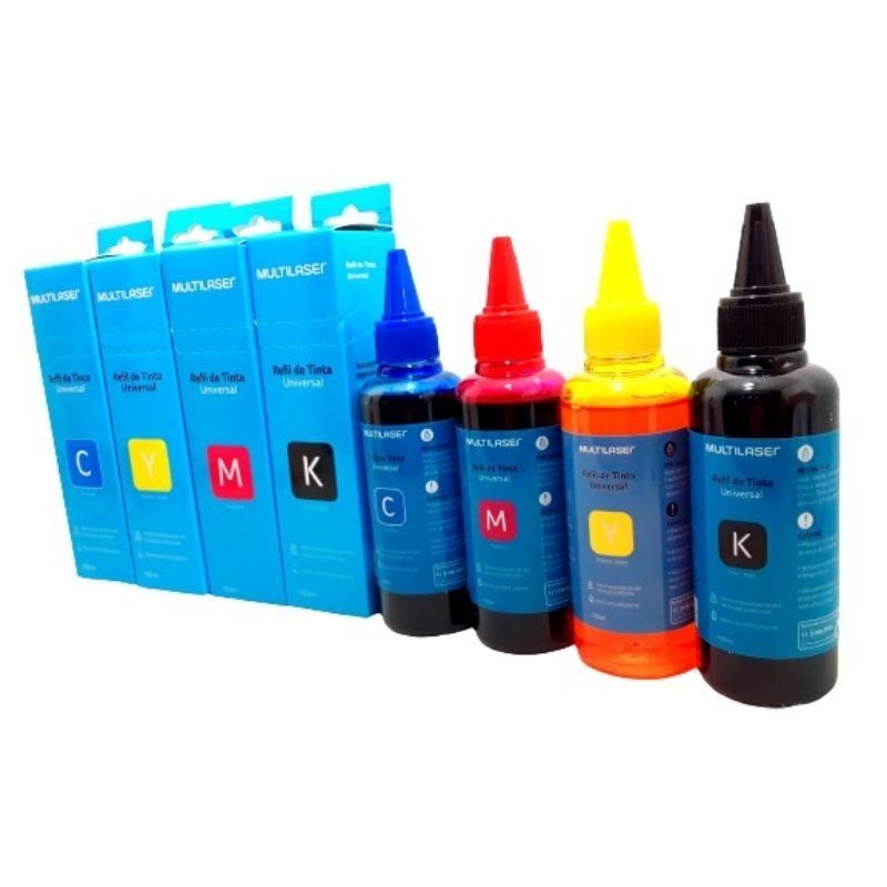 Kit com 4 Refil de tinta universal multilaser para impressoras com ...