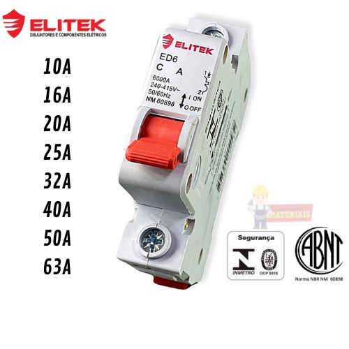 Disjuntor Unipolar Curva C 10a, 16a, 20a, 25a, 32a,40a, 50a, 63a | Shopee Brasil