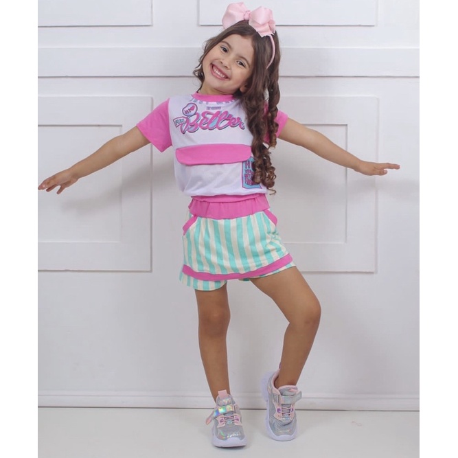Roupa Infantil Menina Blogueirinha Blusa e short Saia Moda Infantil ...