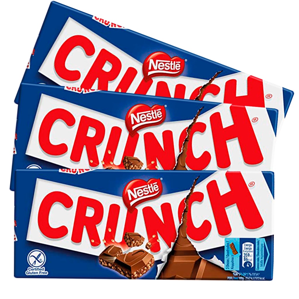 Kit 3 Barras de Chocolate Crocante Crunch Nestlé 100g | Shopee Brasil