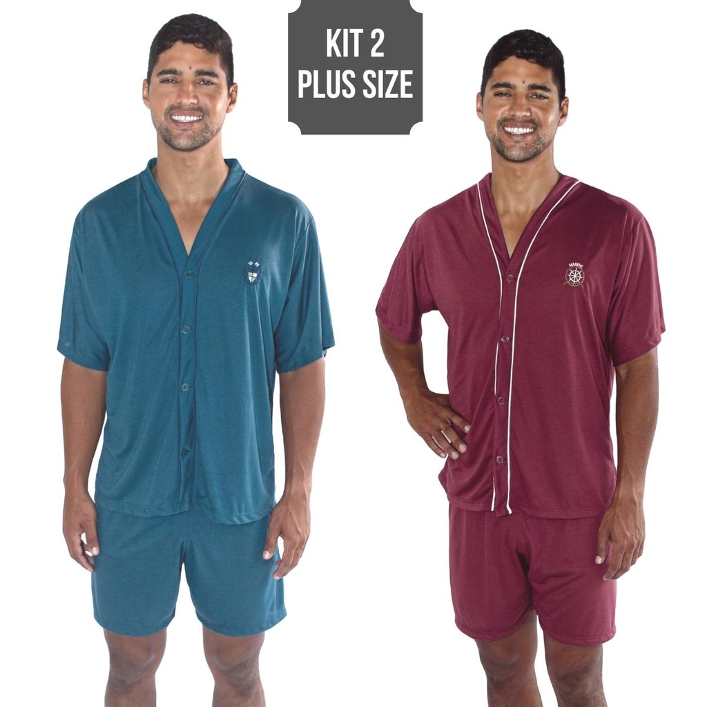 Kit 2 Pijama Masculino Roupa de Dormir Homem Adulto Plus Size Malha ...