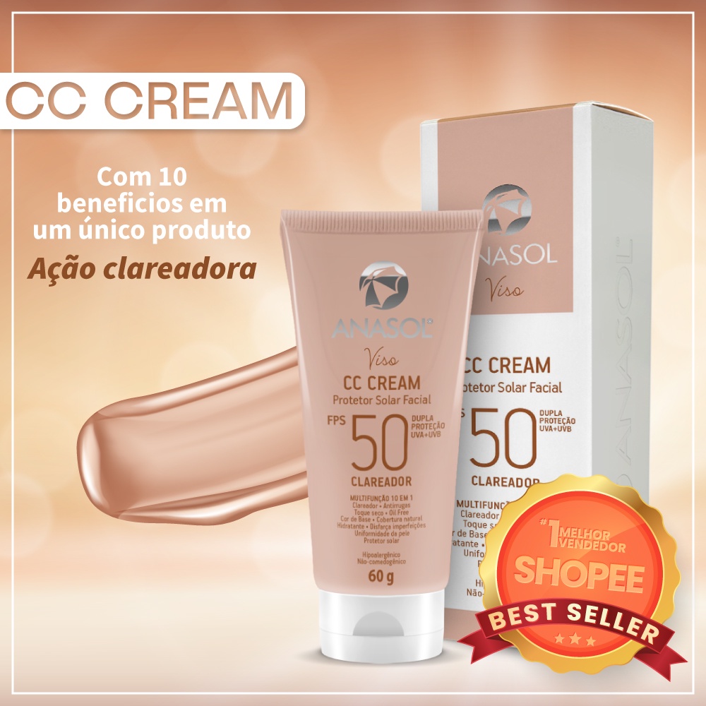 CC Cream Anasol Protetor Solar Facial Clareador 10 em 1 | Shopee Brasil