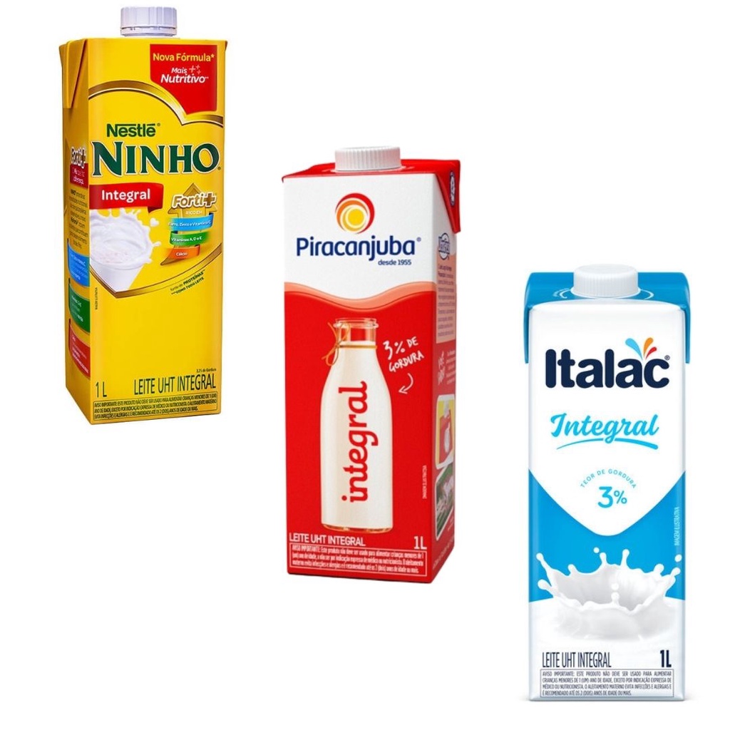 Leite integral 1 litro - Ninho - Italac - Piracanjuba | Shopee Brasil