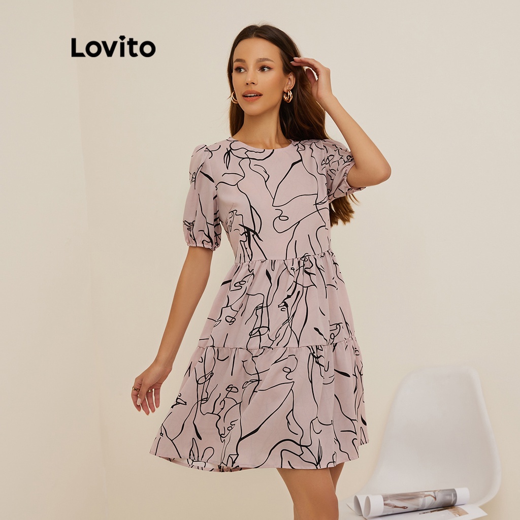 Lovito Vestido Casual Com Mangas Bufantes Florais E Decote Quadrado