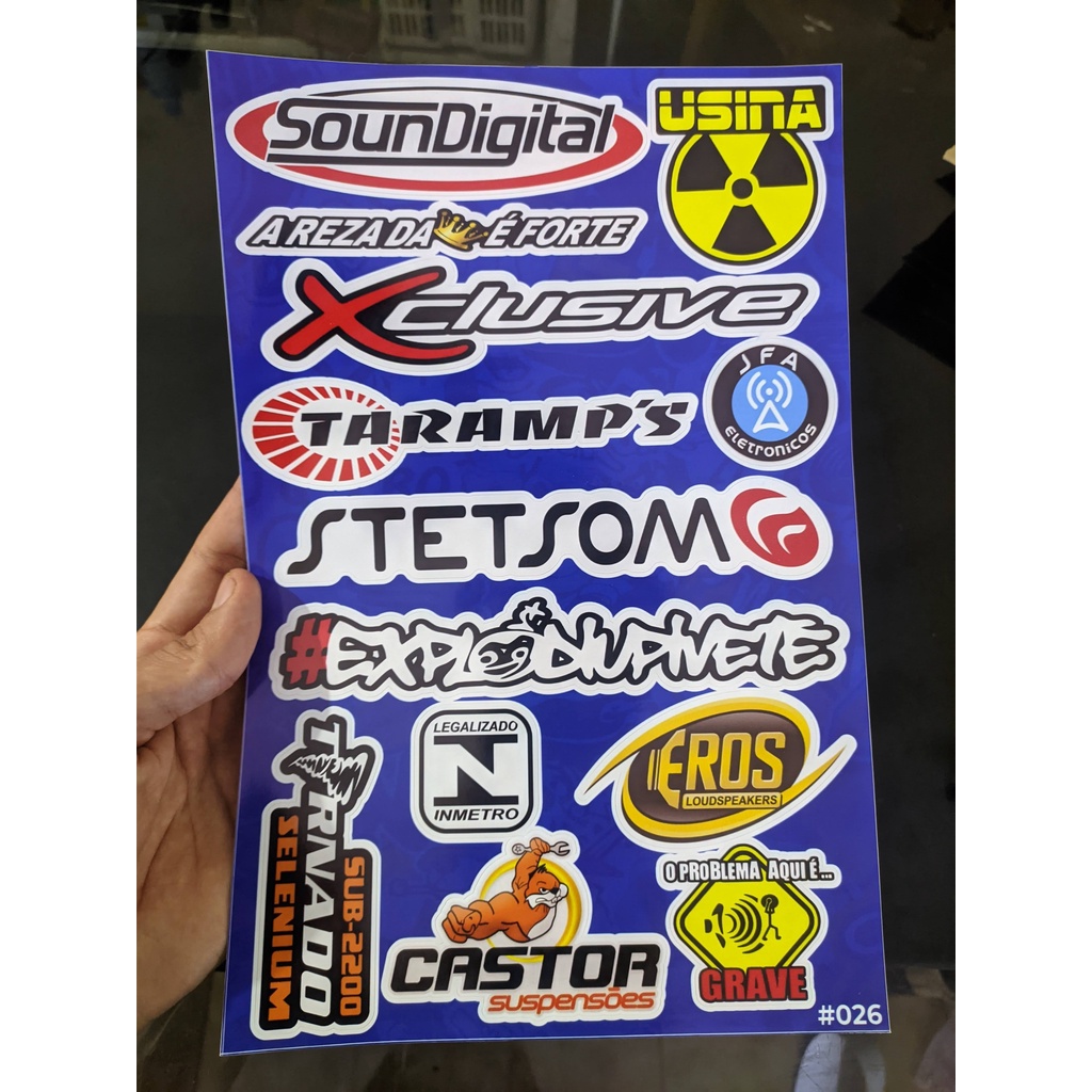 Cartela de Adesivos para Carro Som automotivo com 13 Adesivos - Modelo 26 | Shopee Brasil