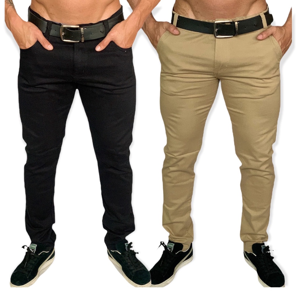 Kit 2 Calça Preta Masculina Lycra Varias Cores Sarja E Jeans