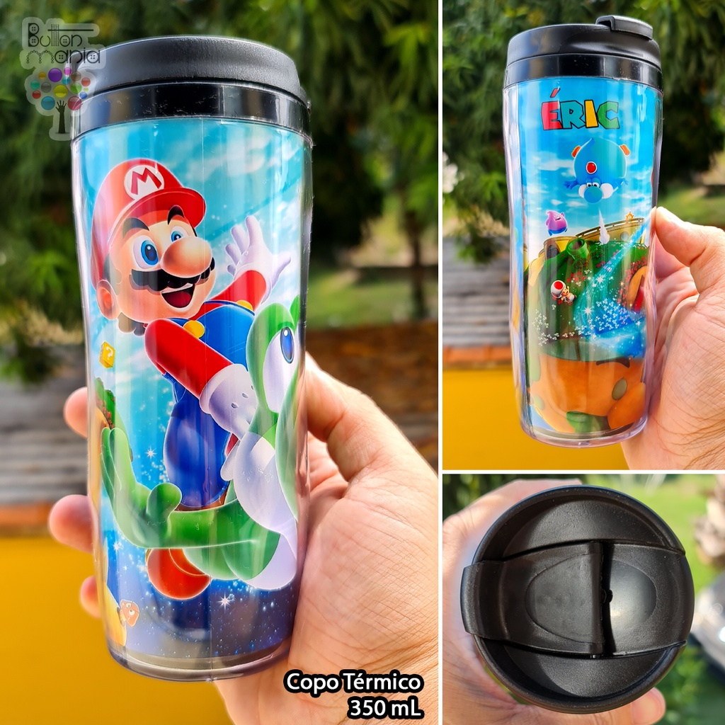 Copo Térmico Super Mario World, Mario Odyssey, Mario Galaxy (Personalizado com Seu Nome) Versão ...