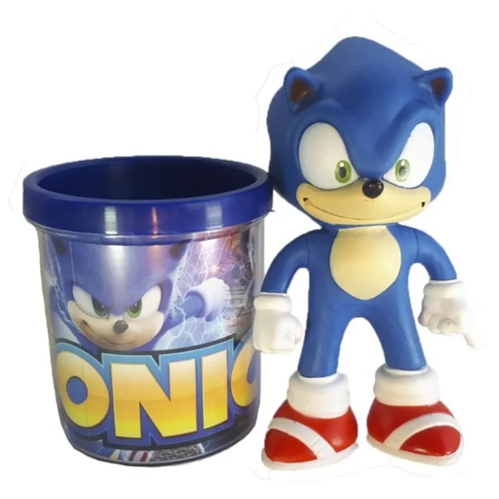 Boneco Sonic Azul 15cm com caneca 350ml personalizada Infantil ...