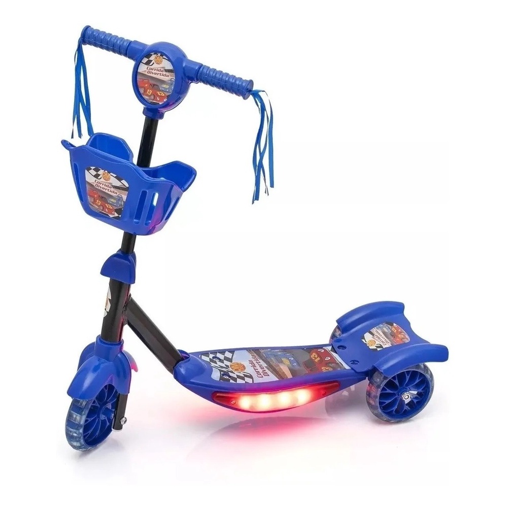 Patinete 3 Rodas Infantil Com Cesta Luz E Som - Dm Toys | Shopee Brasil