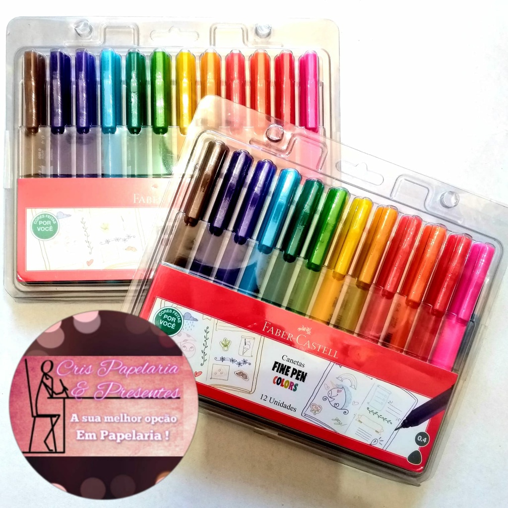 Kit Conjunto Caneta Fine Pen Faber Castell 12 Cores | Shopee Brasil