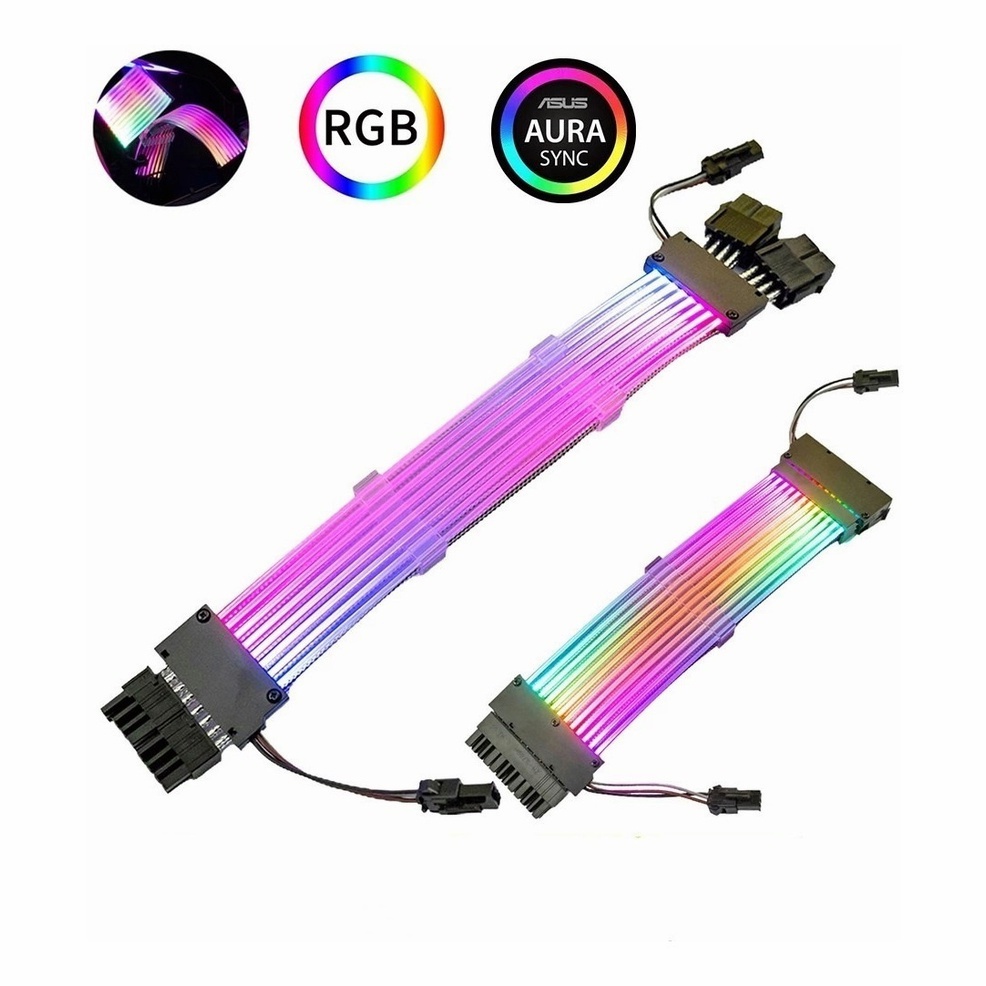 Pc Case Psu Extension Rgb Cable Atx 24pin + Gpu 8pinx2 Argb | Shopee Brasil
