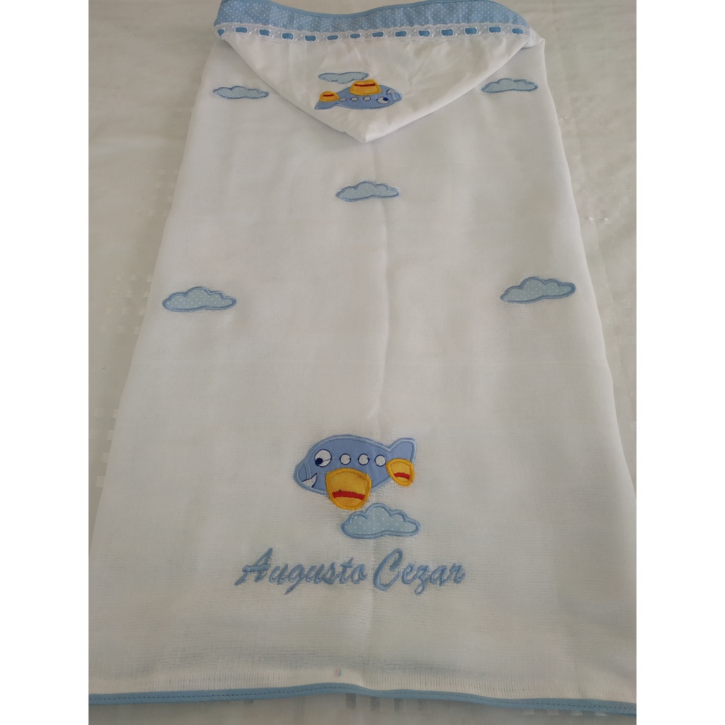 Toalha fralda com capuz bordada para bebê personalizada com nome ...