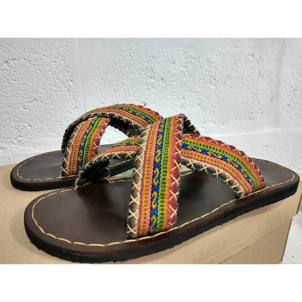 Chinelo Hippie Couro E Tecido Peruano Importado | Shopee Brasil