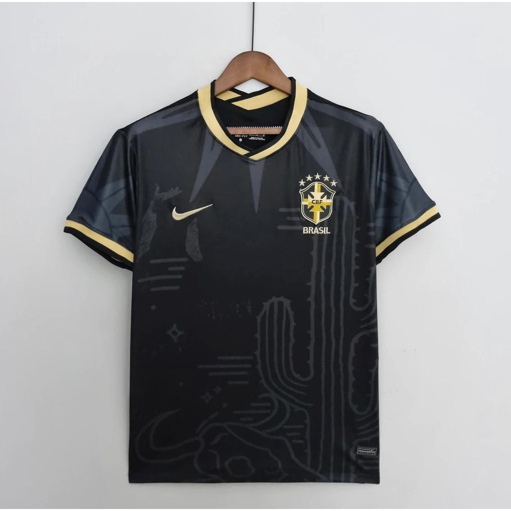 Camiseta de Futebol Brasil Preta Masculino Copa 2022 SELEÇÃO BRASILEIRA ...