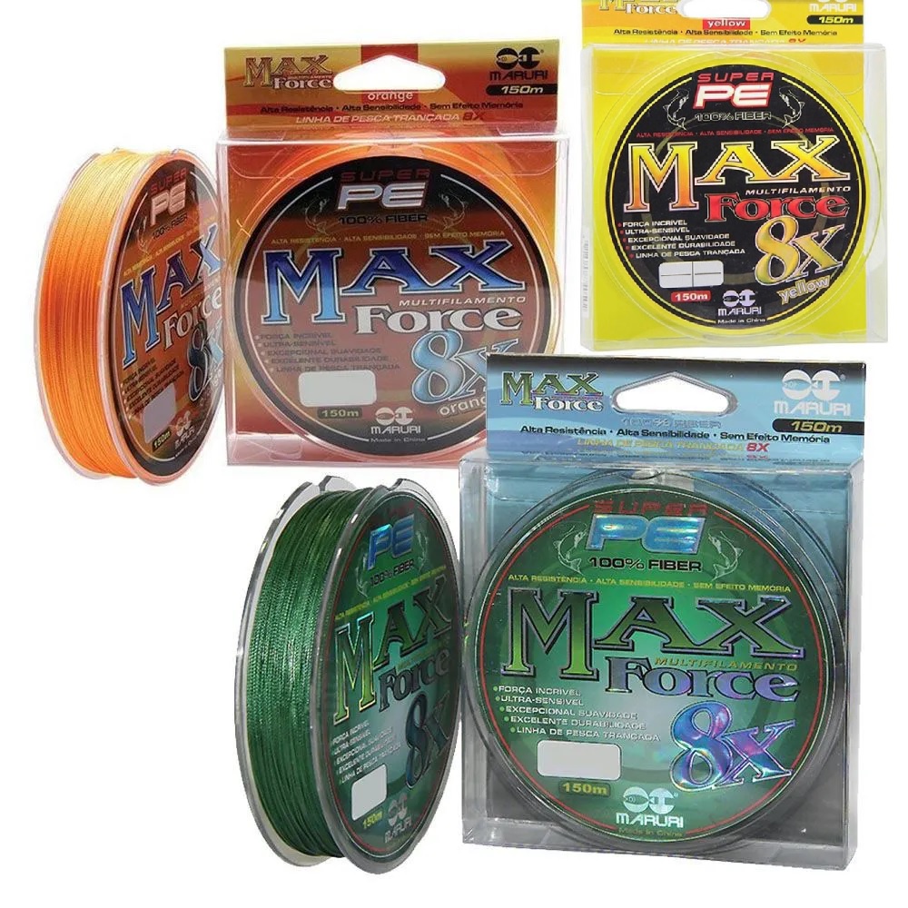Linha multifilamento 8 x Max Force PE (150 m), escolher a cor e a bitola (linha com cera para ...