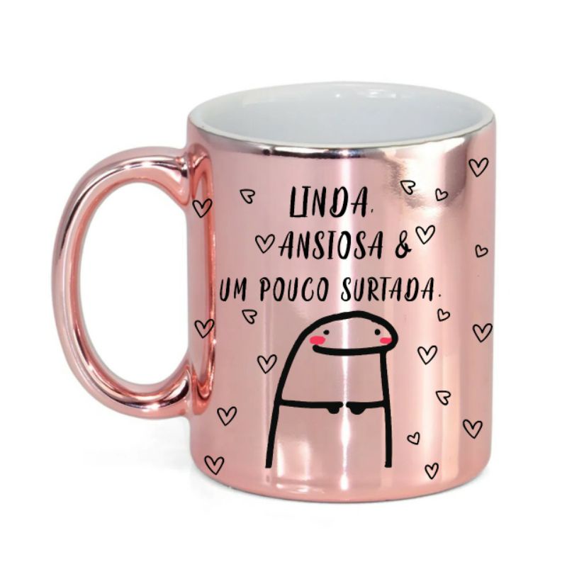 Caneca Geek Meme Divertido Flork Espelhada Rose Gold - Linda Ansiosa ...