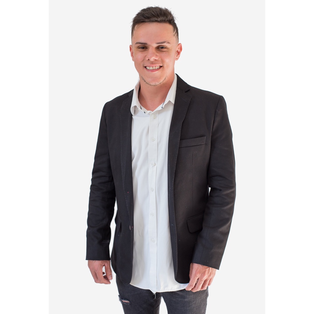 Blazer Jordhan Slim Masculino Preto Viscose Linho | Shopee Brasil