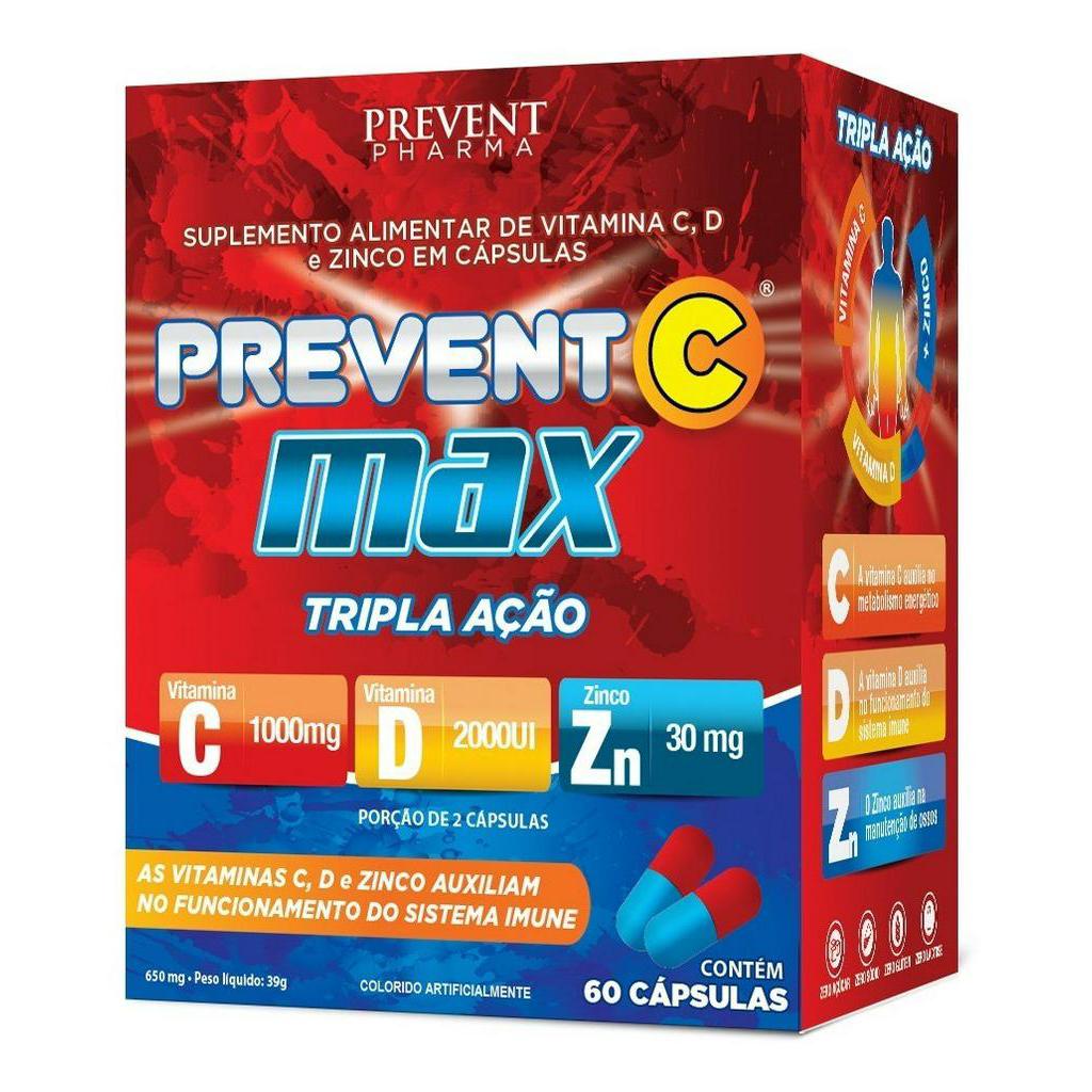 Prevent Max Tripla Acao Vitamina C D E Zinco 1000mg de Vitamina C 2000 ...