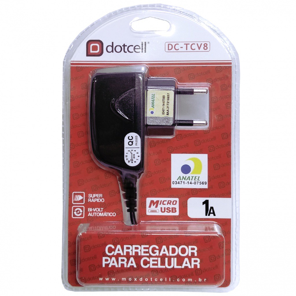 Carregador V8 Anatel Dotcell Celular Original Micro Biv Usb | Shopee Brasil