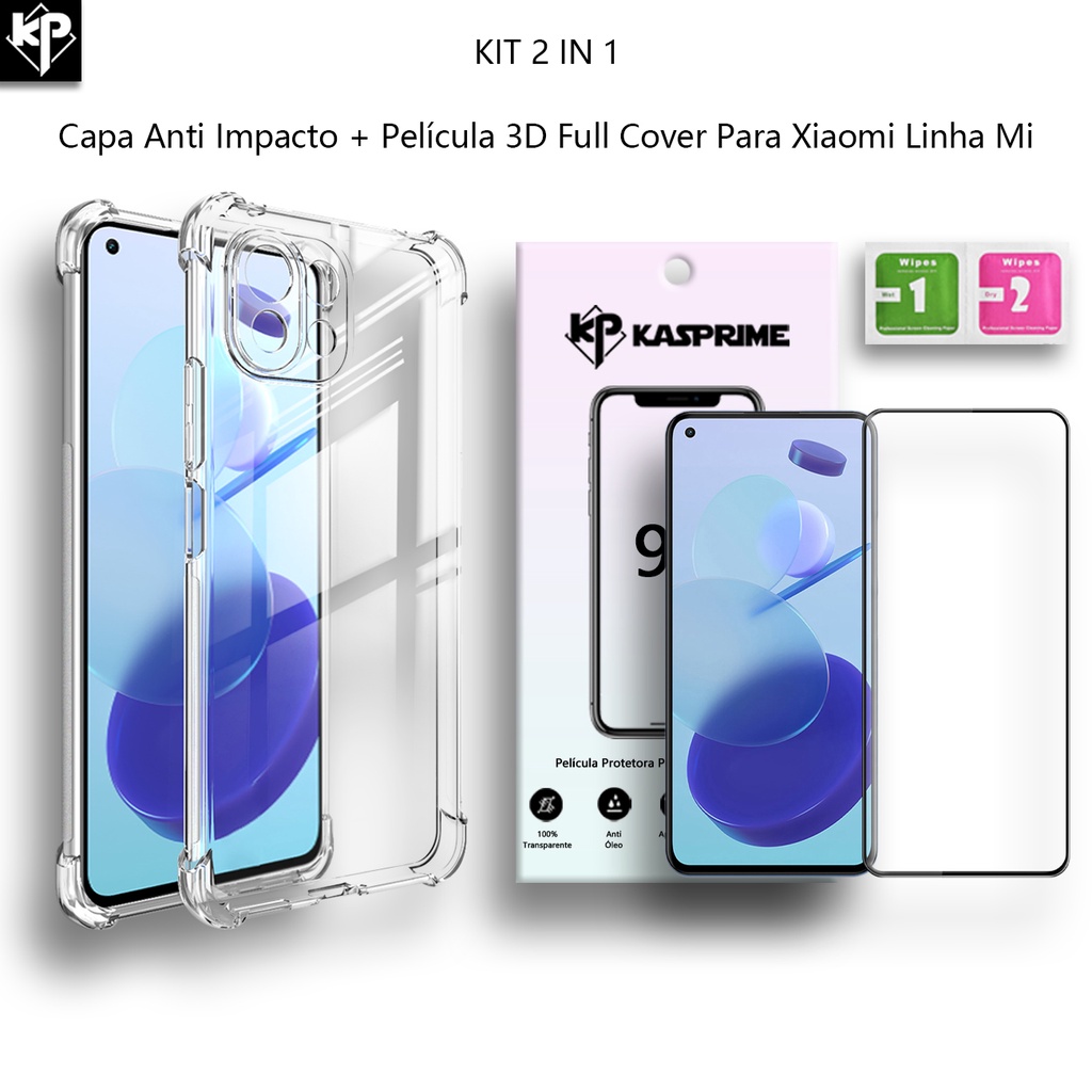 Capa Case Capinha Anti Impacto + Película 3D Vidro Temperado Full Cover Para Xiaomi Série Mi ...