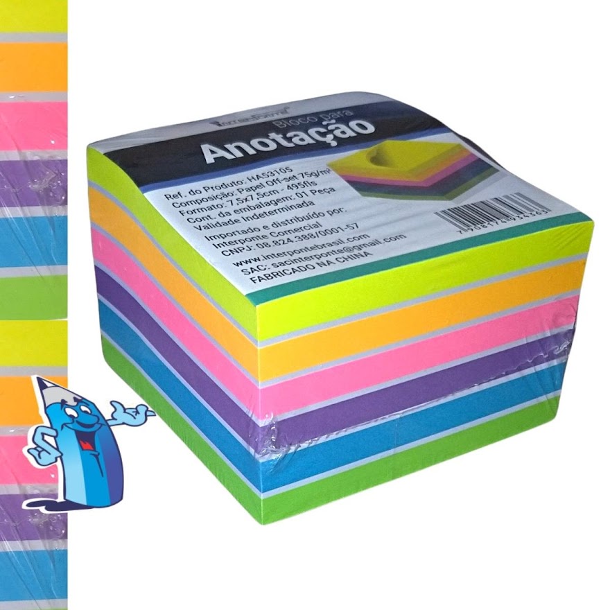 Bloco Adesivo para Recado 495 Folhas 75X75 6 Cores Neon - Faz a Boa!